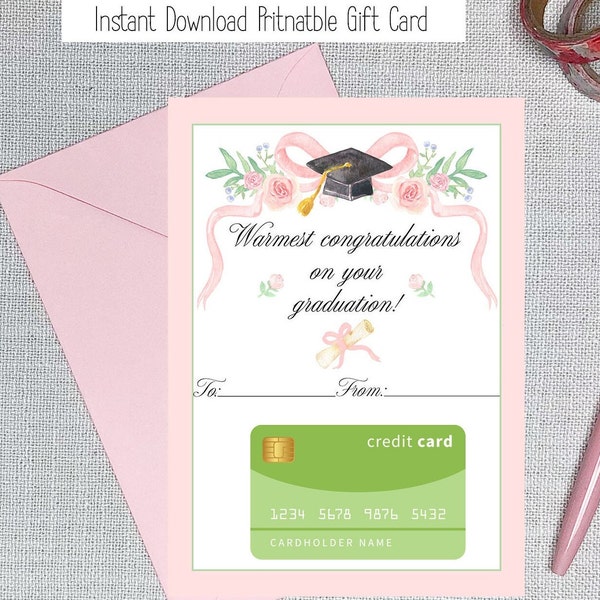 Printable Graduation Gift Card Holder, Gift for Graduation, Instant ...