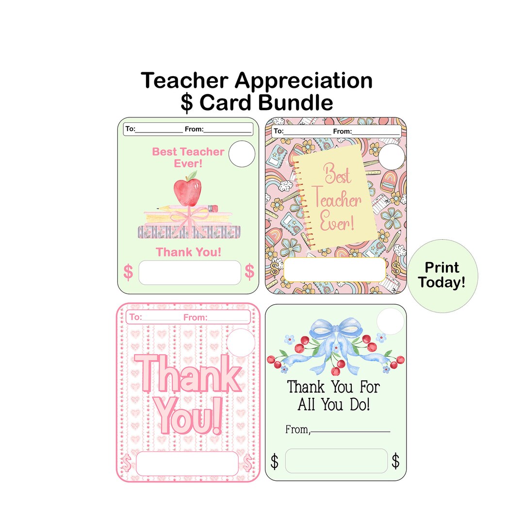 Teacher Printable Money Card, Teacher Money Card Holders, Print Then ...