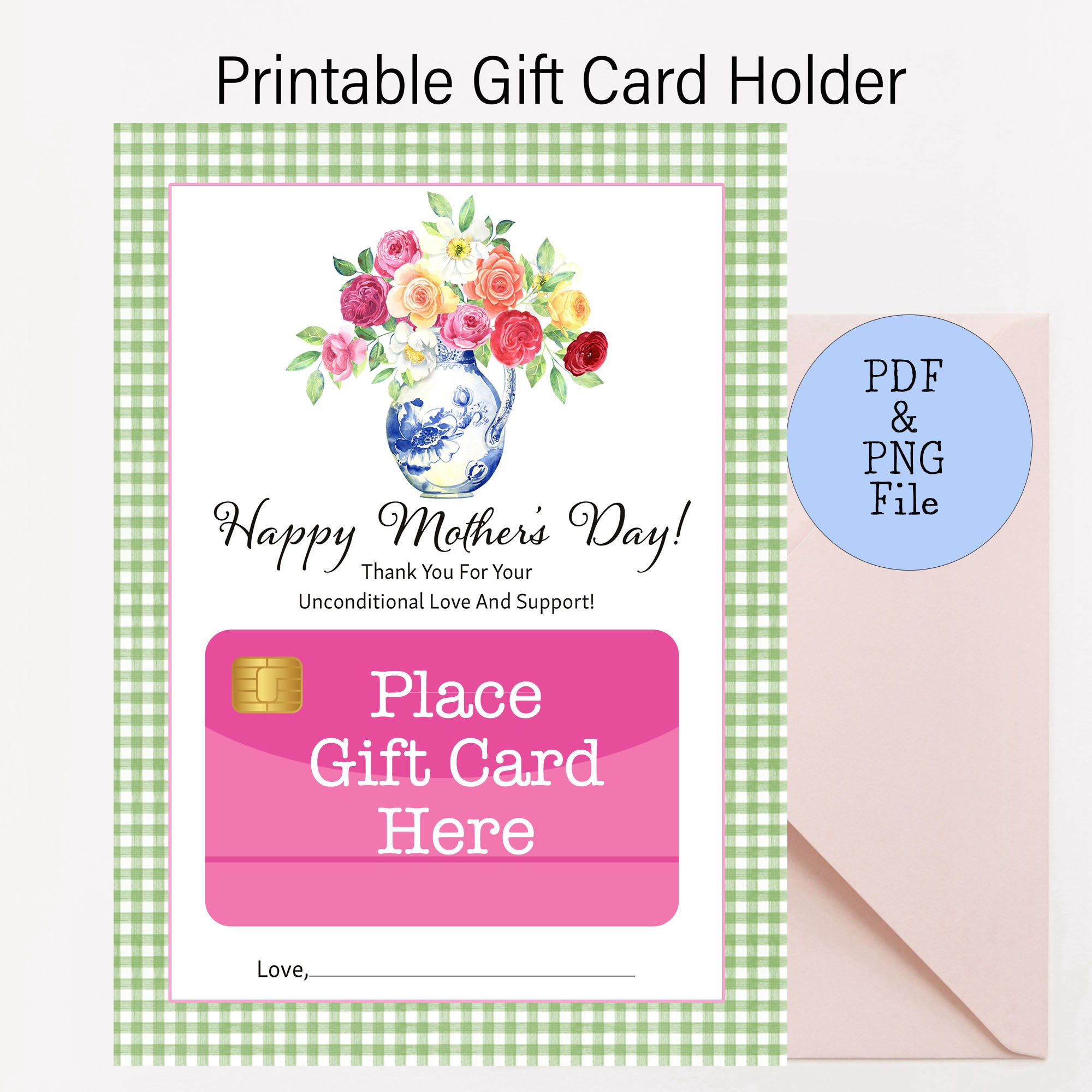 Printable Mothers Day Gift Card Holder, Chinoiserie Gift Card for Mom ...