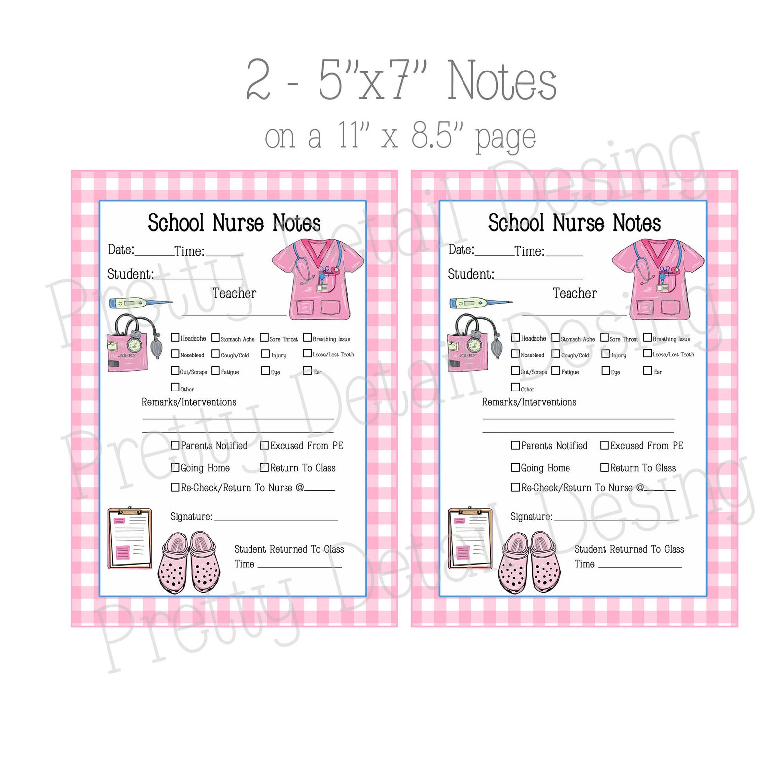 School Nurse Notes Printable, School Nurse Office Pass, School Health ...