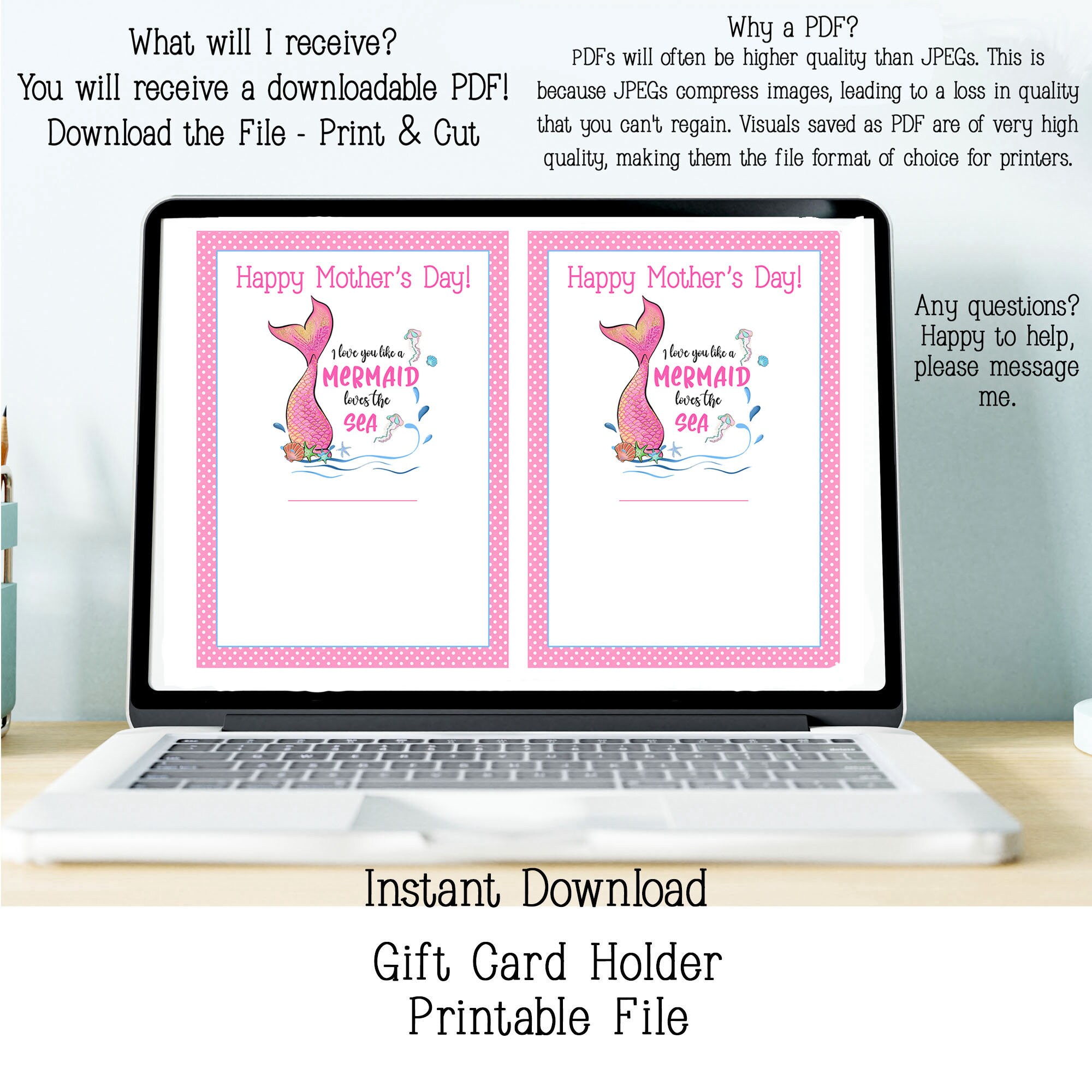 Printable Mothers Day Gift Card Holder, Gift for Mom, Mothers Day Card ...