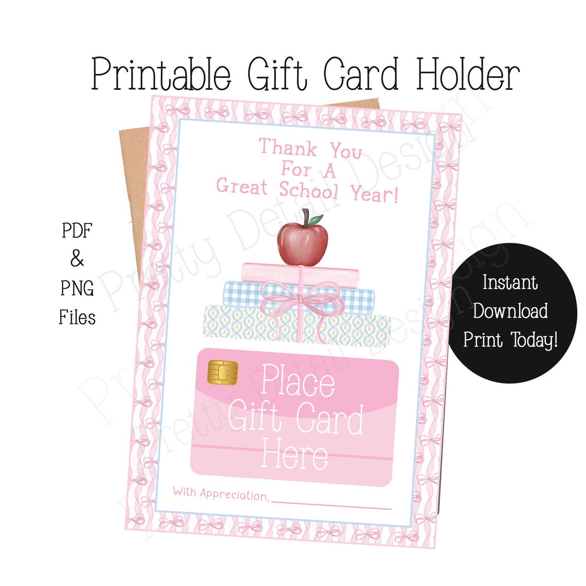 PRINTABLE Teacher Thank You Gift Card Holder, Gift Card Holder Teacher ...