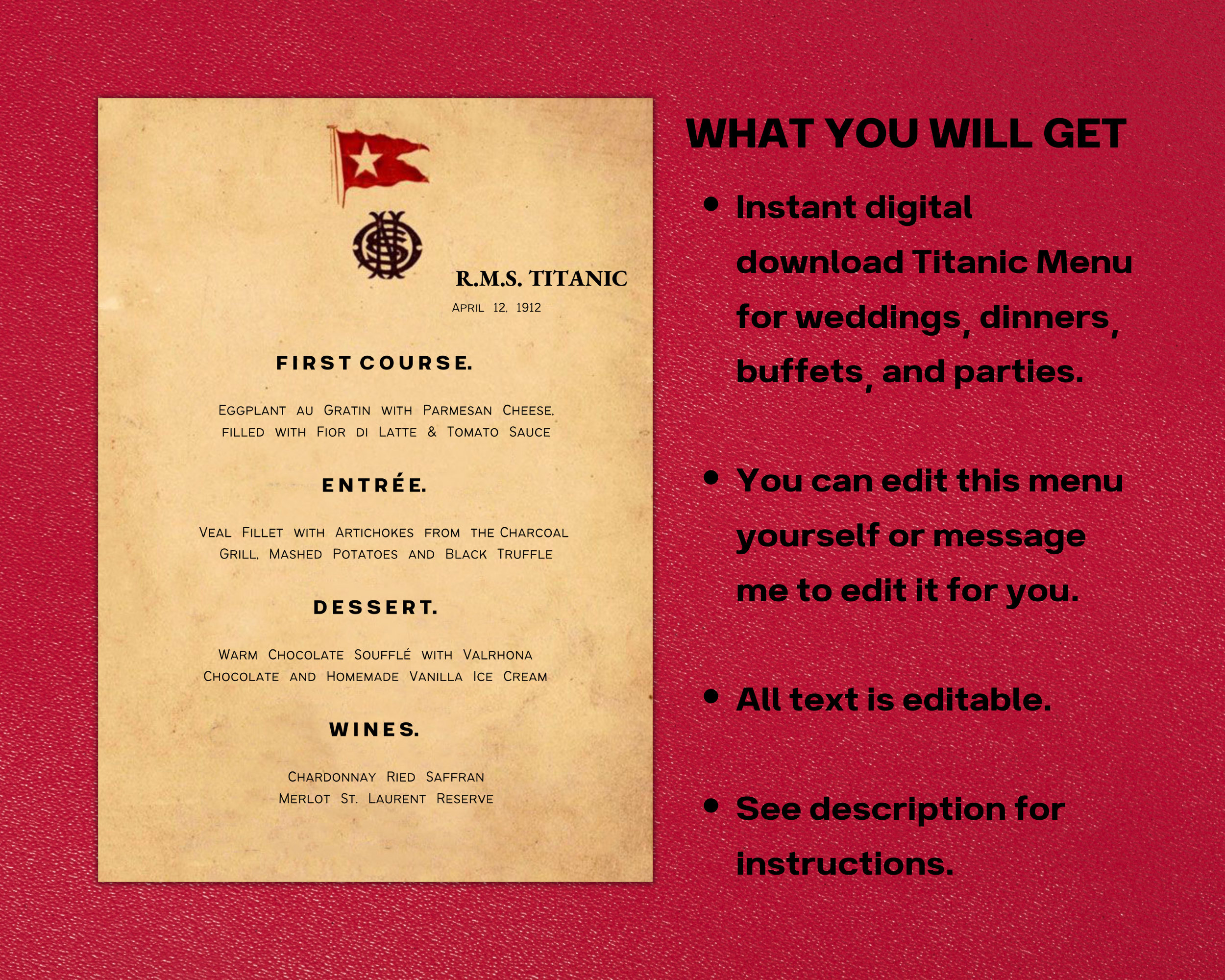 Titanic Dinner Menu Printable Template Titanic Wedding - Etsy Hong Kong