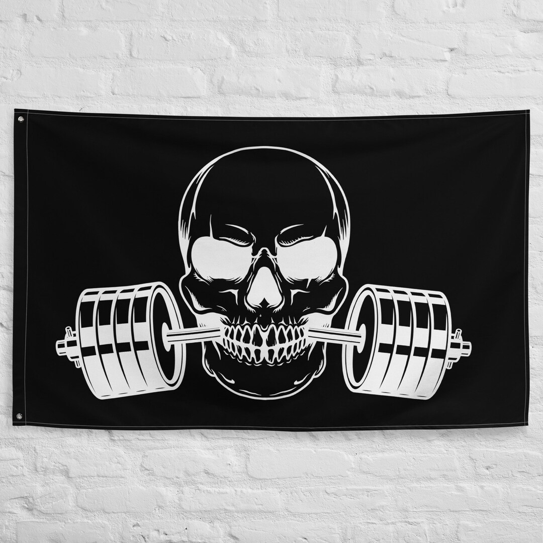 Gym Flag, Home Gym Wall Flag, Skull Weight Training Flag, Workout ...