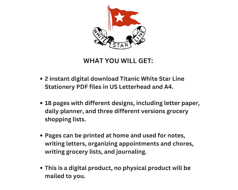 Titanic Stationery Set, Letter Paper, White Star Line Logo, RMS Titanic ...