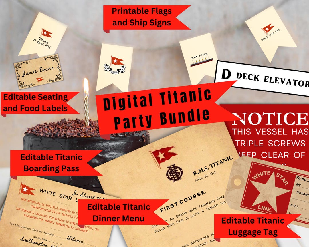 Titanic Inspired Party Decoration Bundle, Printable Instant Digital ...