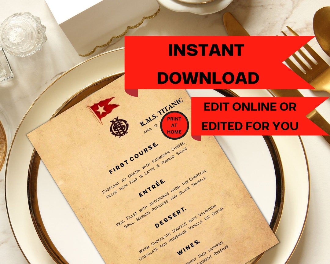 Titanic Dinner Menu Printable Template, Titanic Wedding Editable Menu ...