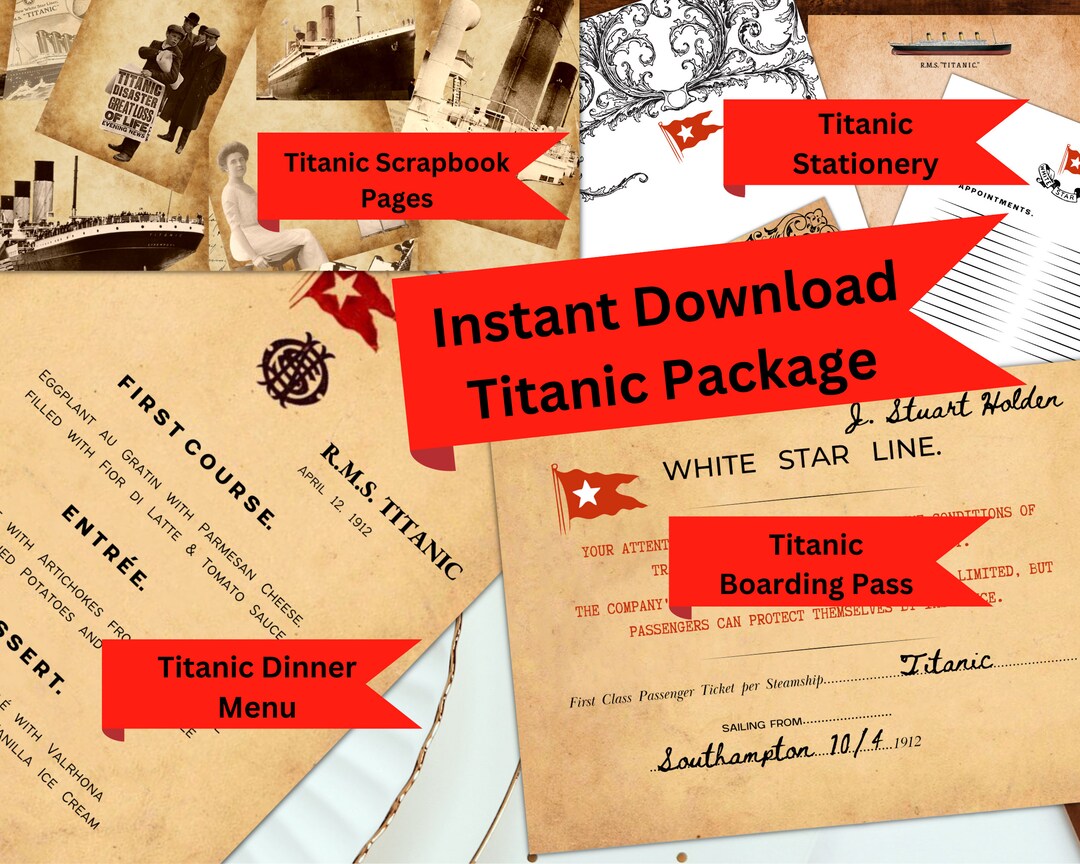 Titanic Fan Bundle, Dinner Menu, Boarding Pass, Titanic Birthday, Party ...