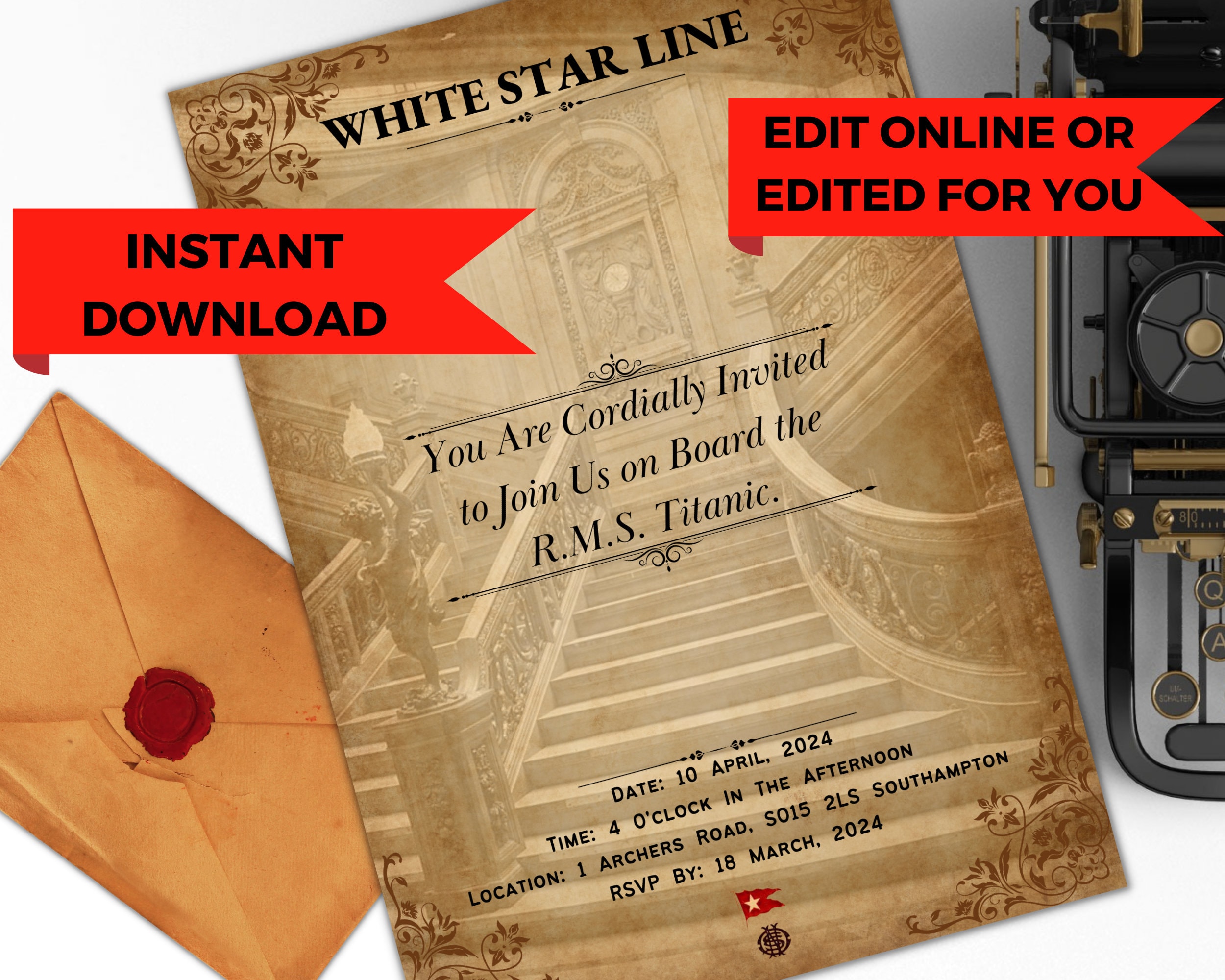 Titanic Themed Party Invitation Printable Template, Editable Wedding ...