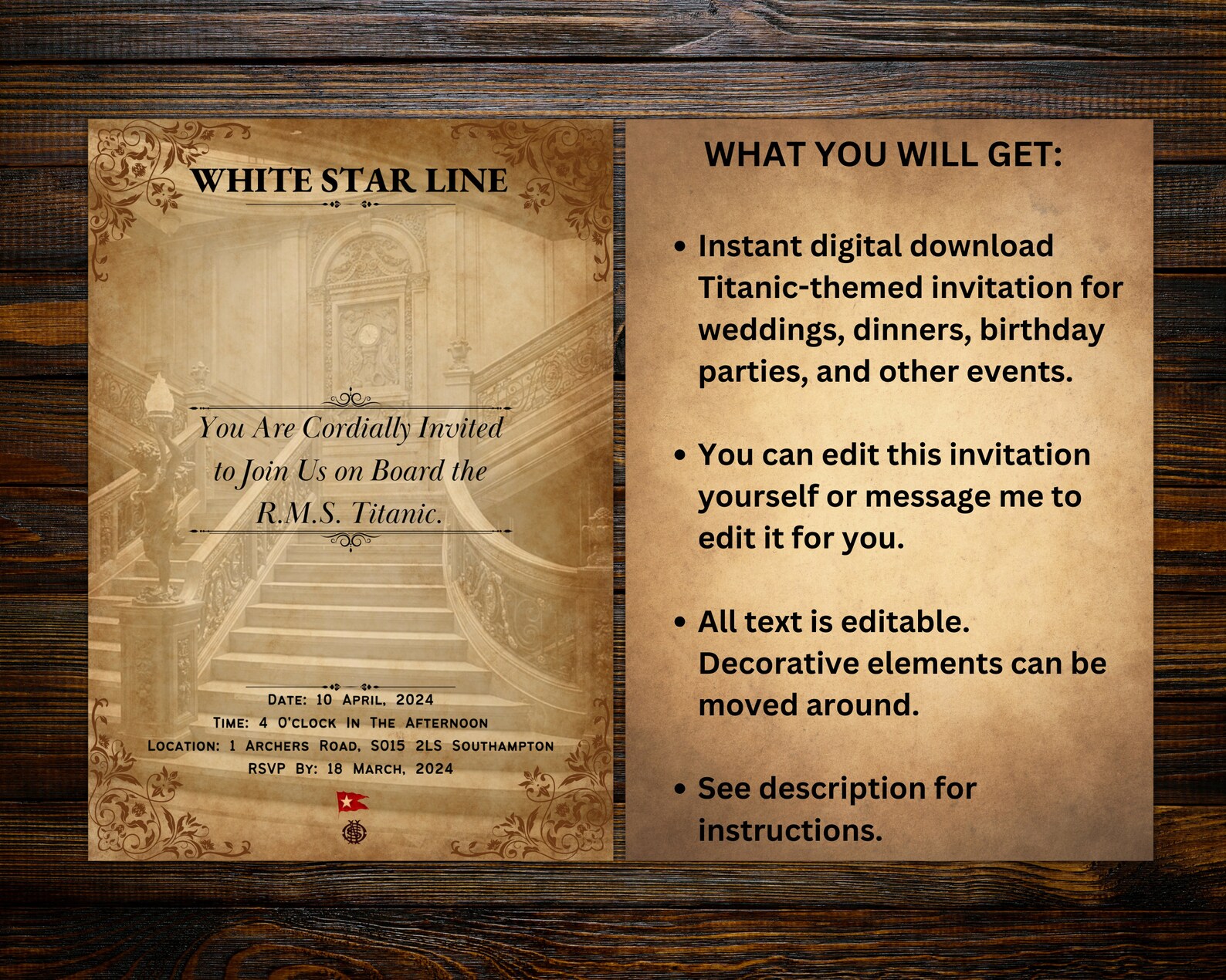 Titanic Themed Party Invitation Printable Template, Editable Wedding ...