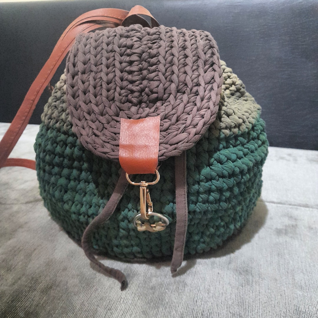 Crochet Backpack, Creen Crochet Backpack, Handwoven Backpack, Designer ...