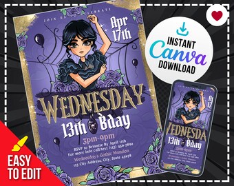 Wednesday Birthday Invitation Addams Family Digital - Etsy