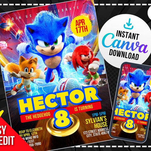 Sonic the Hedgehog Birthday Invitation Kids Digital Invite - Etsy
