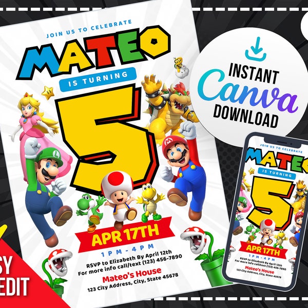 Super Mario Invites - Etsy