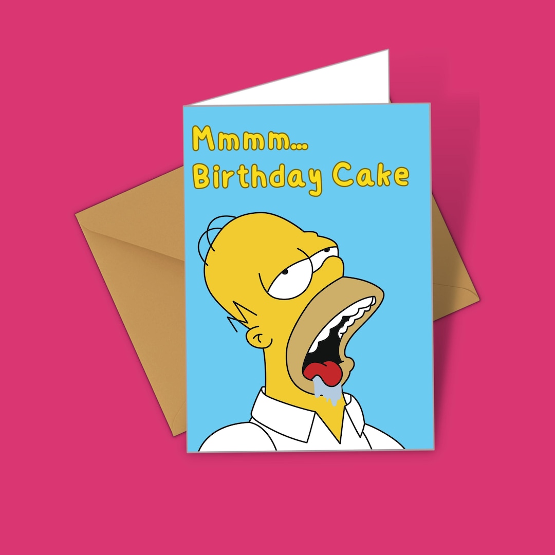 Homer Simpsons Theme Happy Birthday Card Novelty Greeting Card Cake ...
