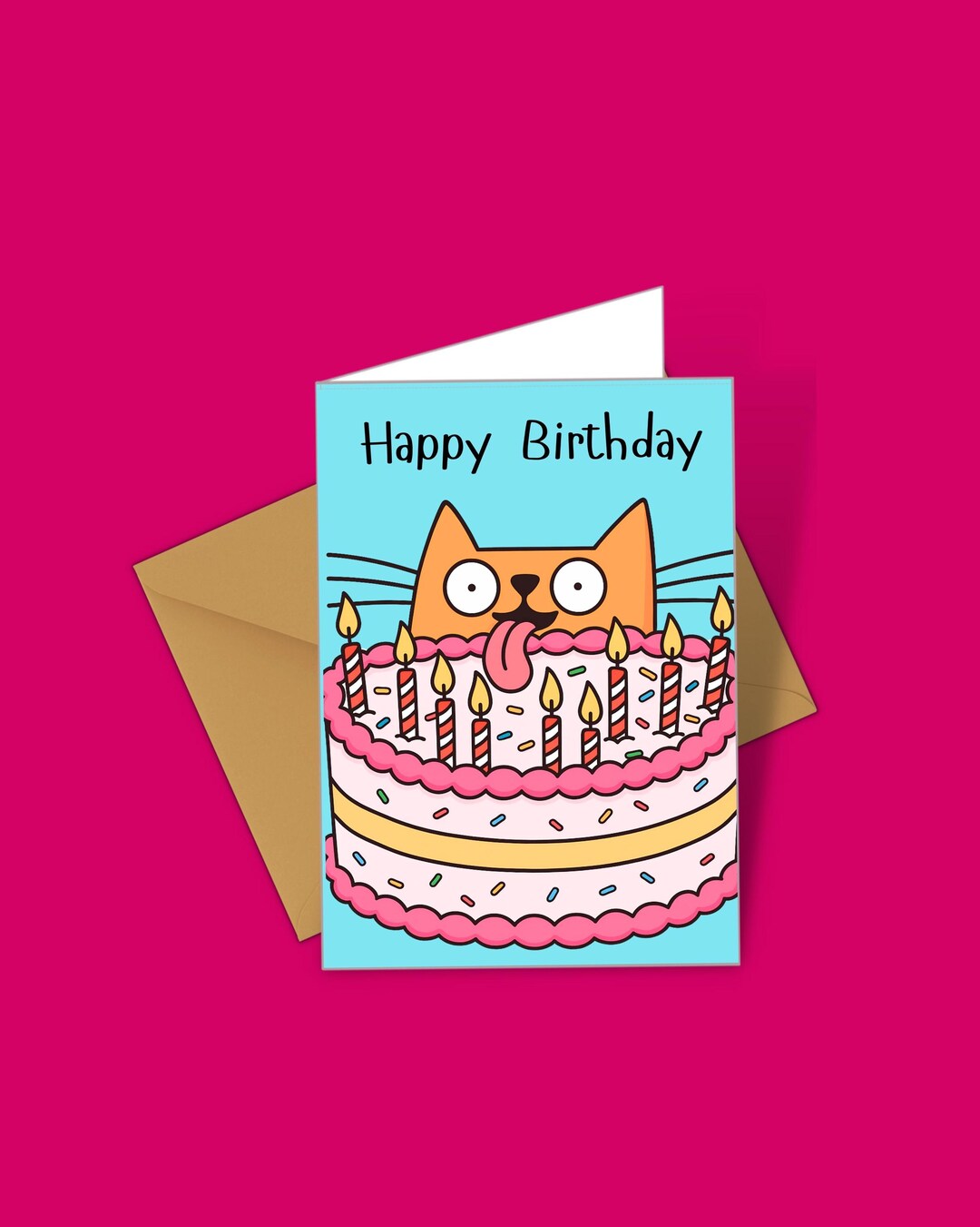 Funny Cat Birthday Card Greeting Happy Birthday Feline Silly - Etsy