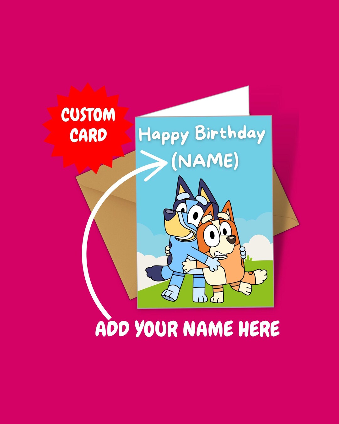 Bluey & Bingo Themed Custom Personalised Birthday Card Add Your Childs ...