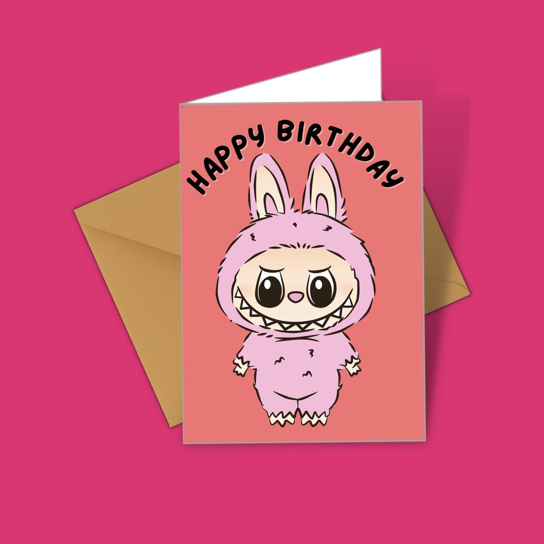 Labubu Birthday Card Happy Birthday Greeting Card Pink Lychee Berry ...