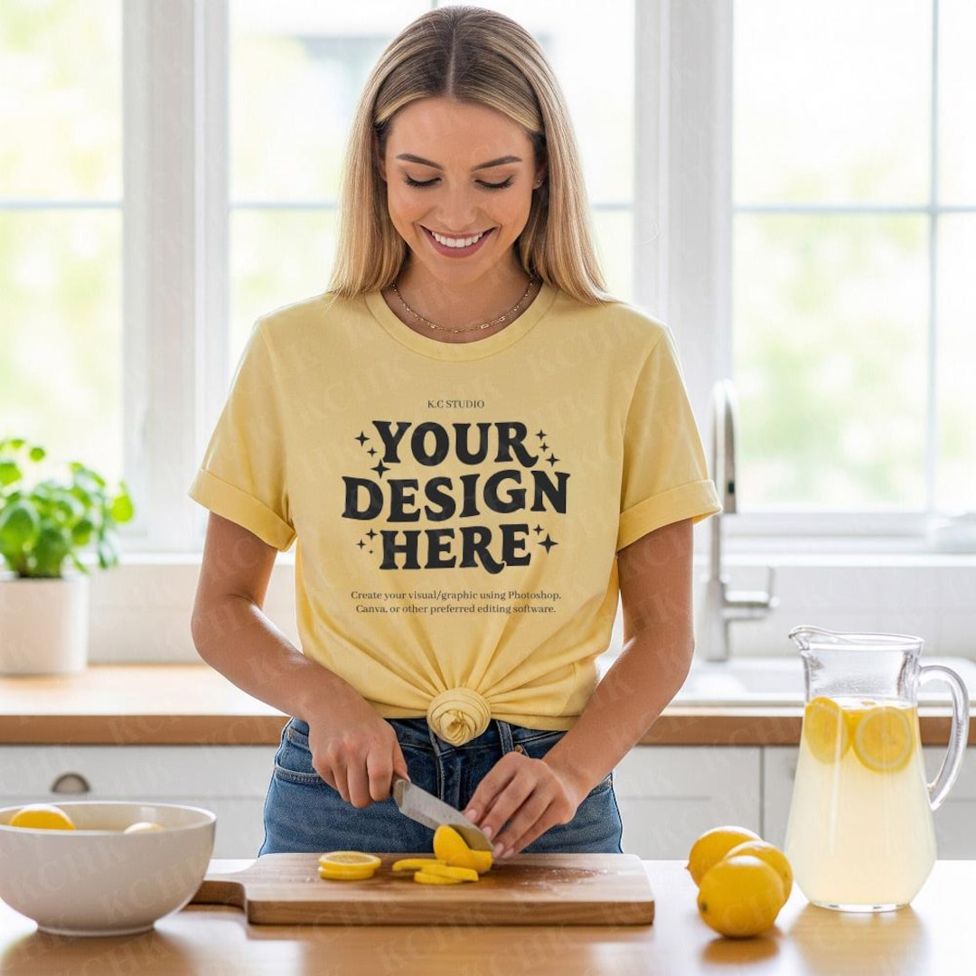 Butter Yellow T-shirt Mockup | Comfort Colors 1717, Knotted Tee (JPG ...