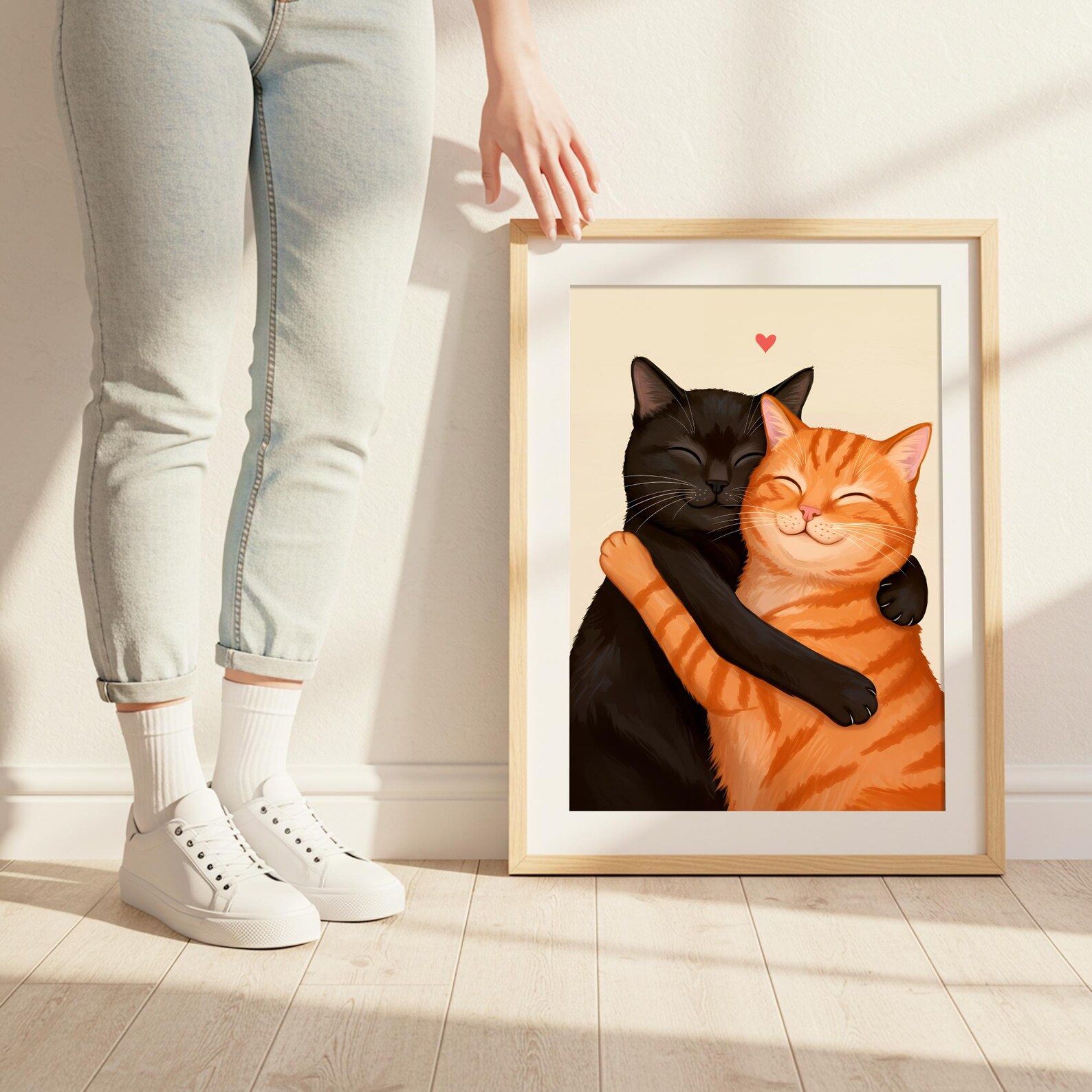 Adorable Cat Hug Art Print - Black and Orange Tabby Illustration, Cute ...