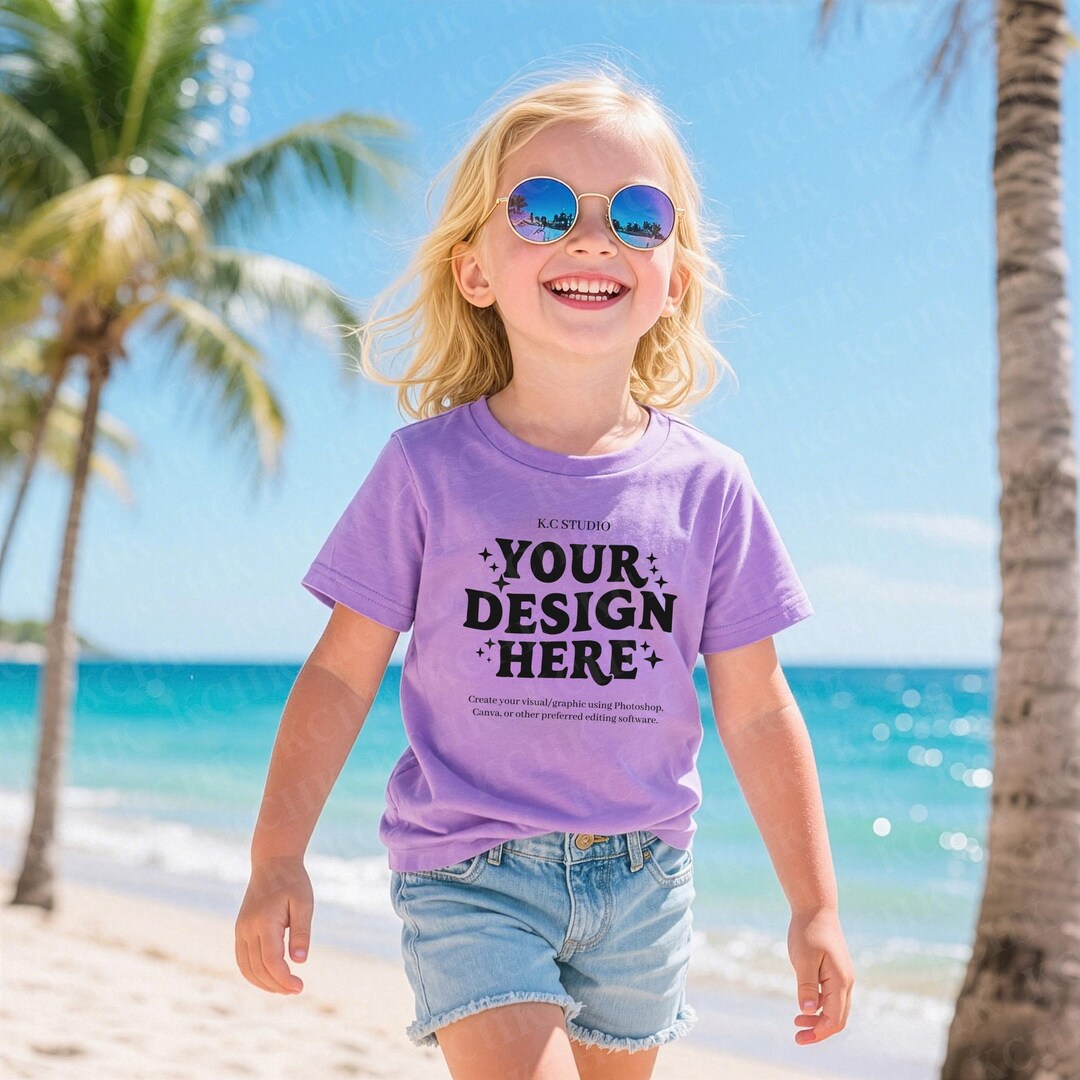 Gildan 5000B Violet Purple Youth T-shirt Mockup | Kids Tee Lifestyle ...