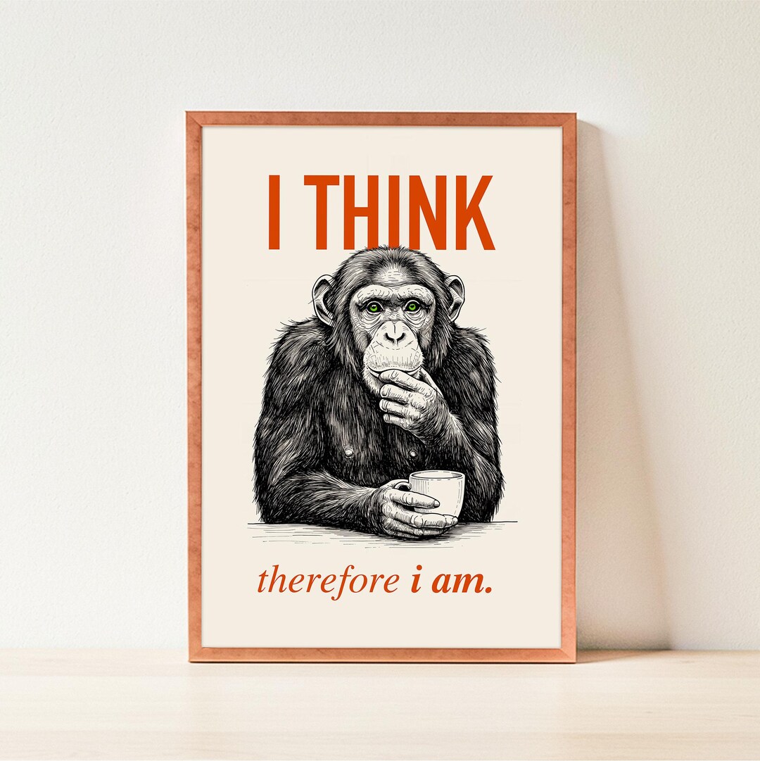 Thinking Chimp Art Print: Hand-drawn Philosophy Gift (digital Download ...