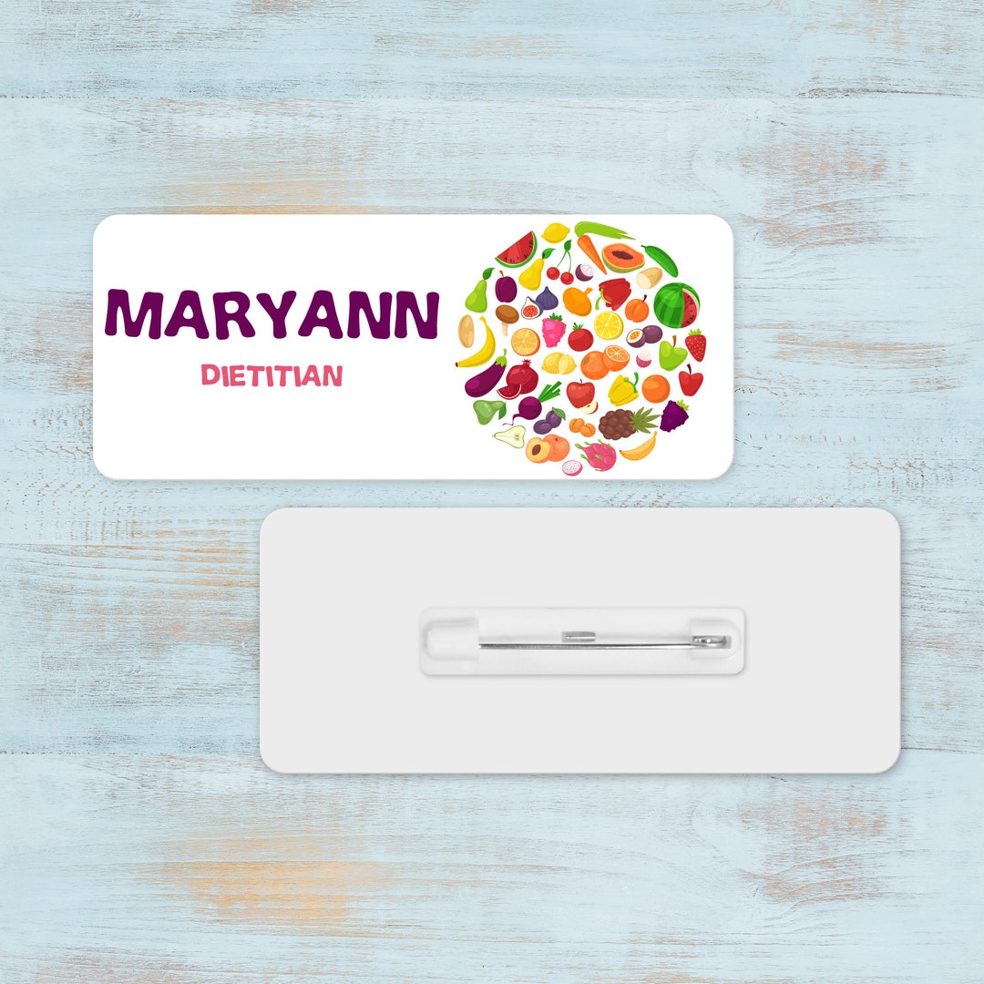 Vegetable Dietitian Name Badge - Handmade ID Tag - Custom Made to Order ...
