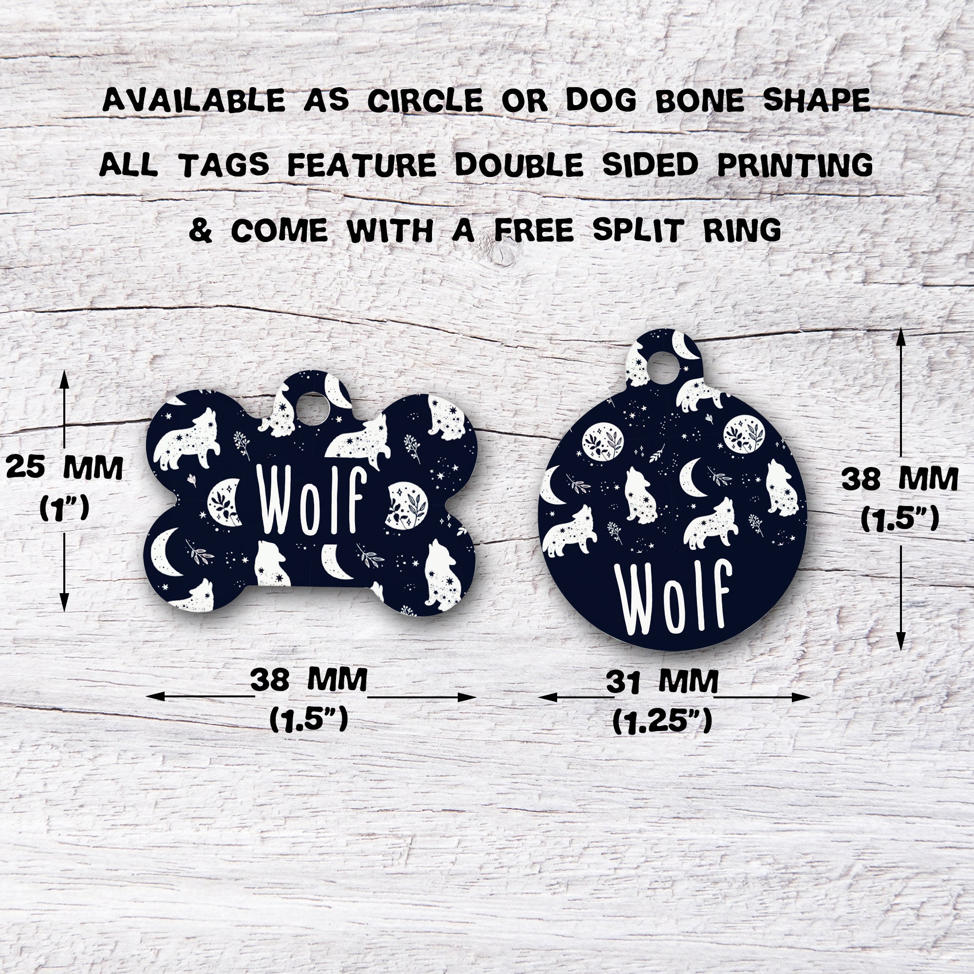 Howling Wolf Pattern Dog Tag Handmade Double Sided Wolf - Etsy