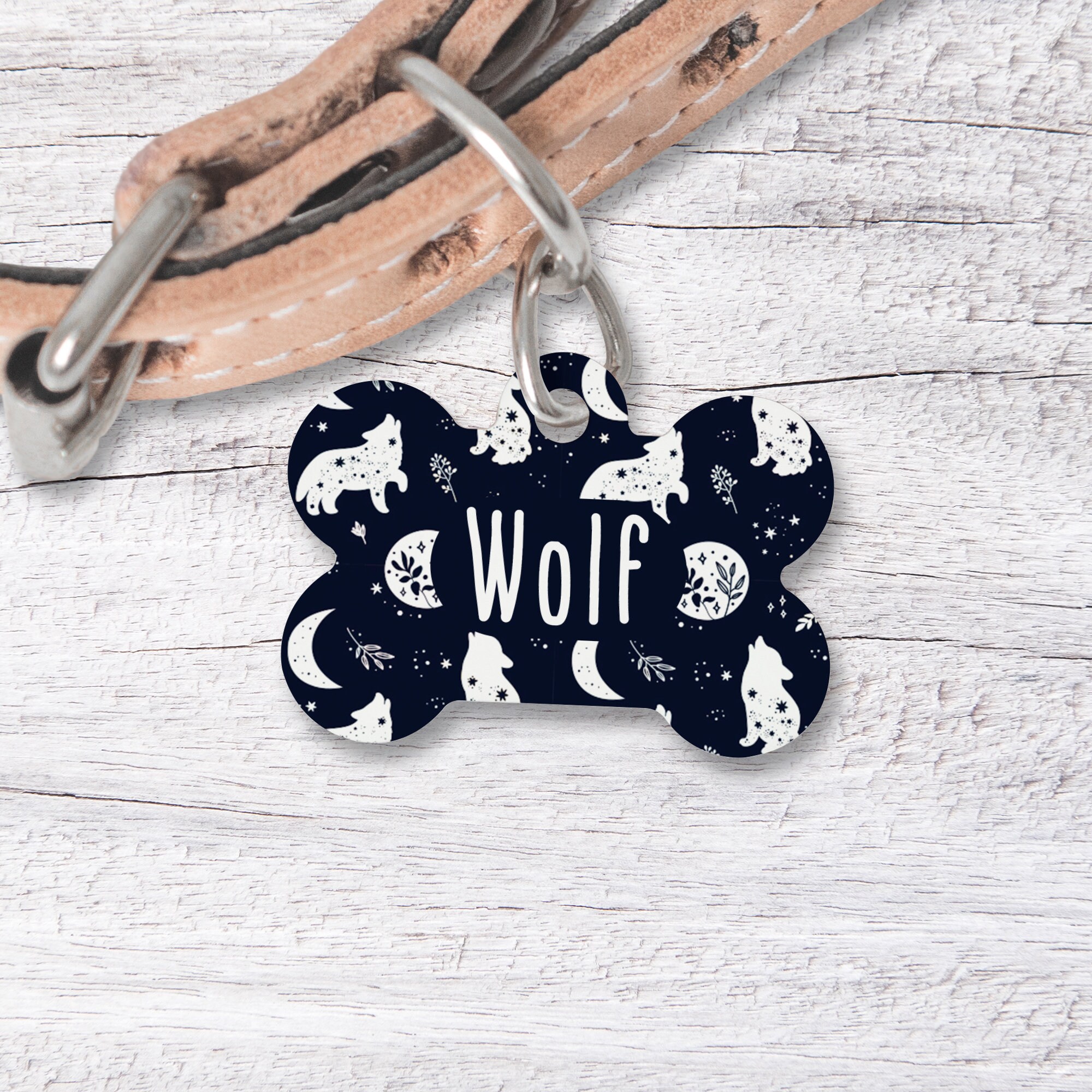Howling Wolf Pattern Dog Tag Handmade Double Sided Wolf - Etsy