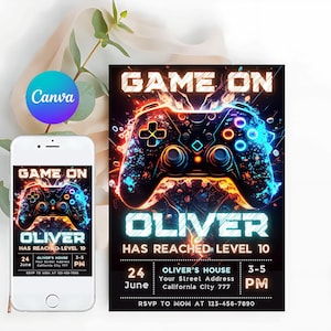 Editable Video Game Party Invitation, Level up Birthday Invite, Arcade ...