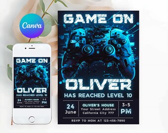 Editable Video Game Party Invitation, Level up Birthday Invite, Gamer ...