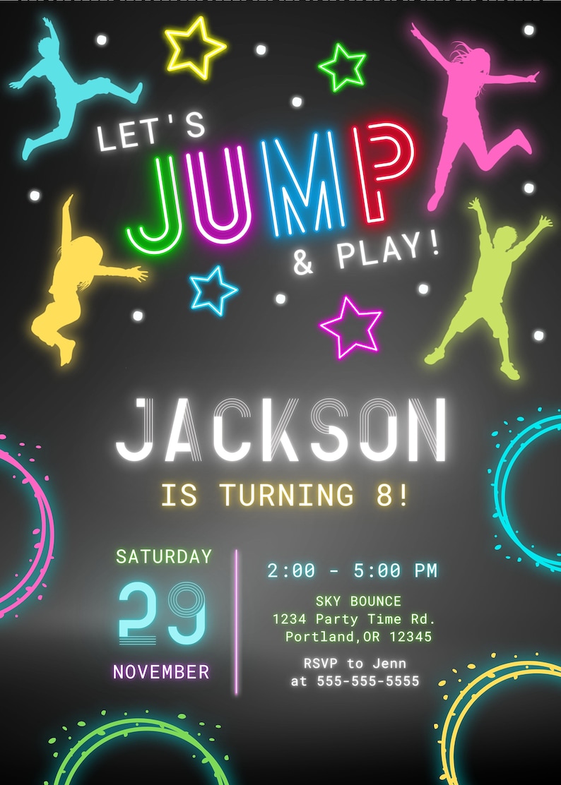 Editable Jump Birthday Invitation Digital Editable in Canva - Etsy
