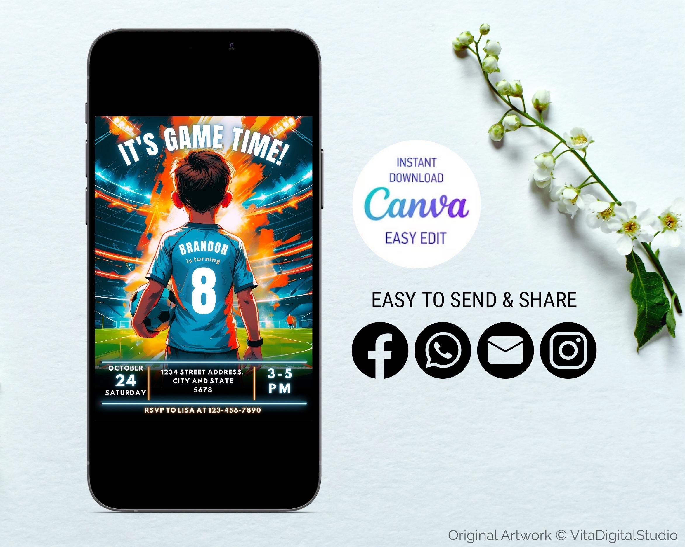 Editable Soccer Birthday Invitation | 5x7 Canva Template | Boys Sports ...