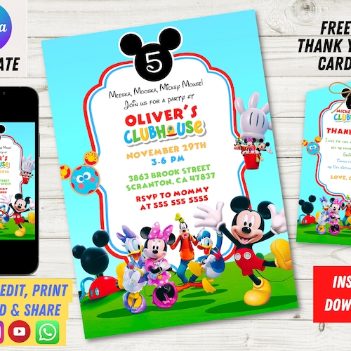 Mickey Mouse Clubhouse Invitation Mickey Mouse Invitation - Etsy