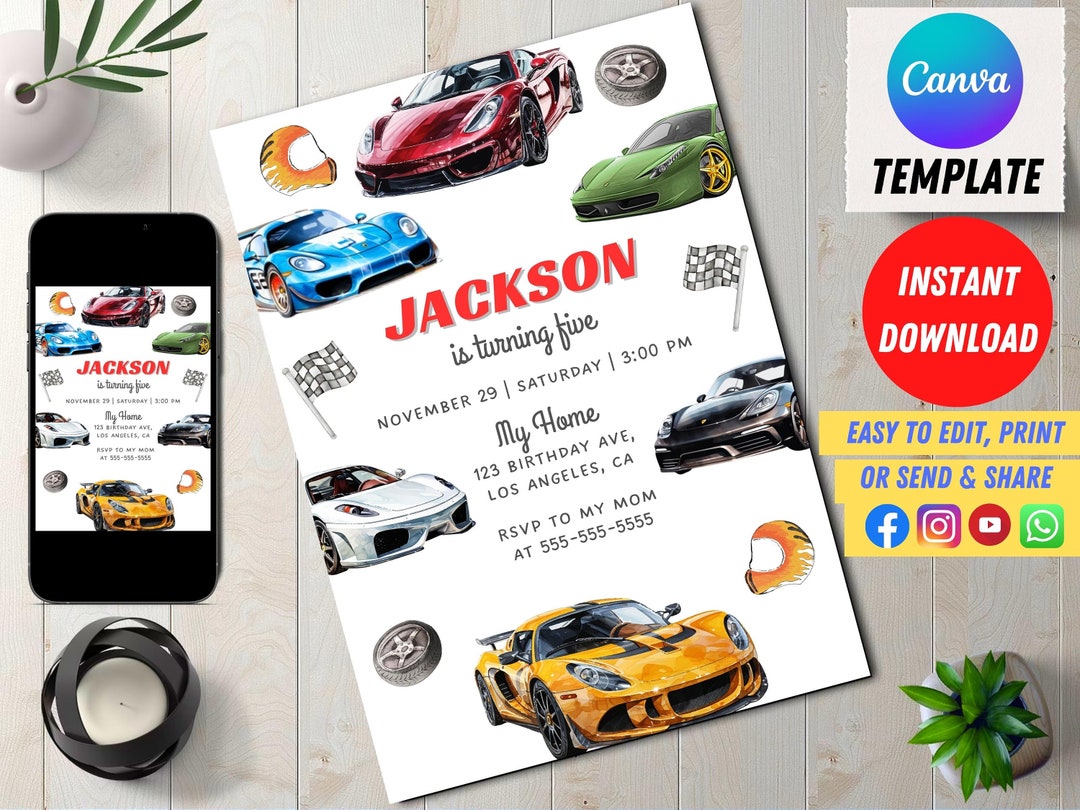 Racing Car Birthday Invitation, Race Car Birthday Invitation, Sport Car ...