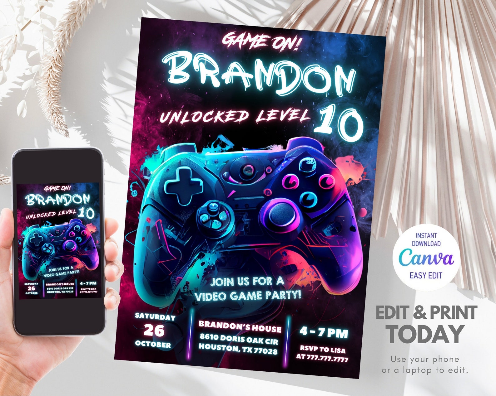 Video Game Birthday Invitation Arcade Birthday Invitation Gamer ...