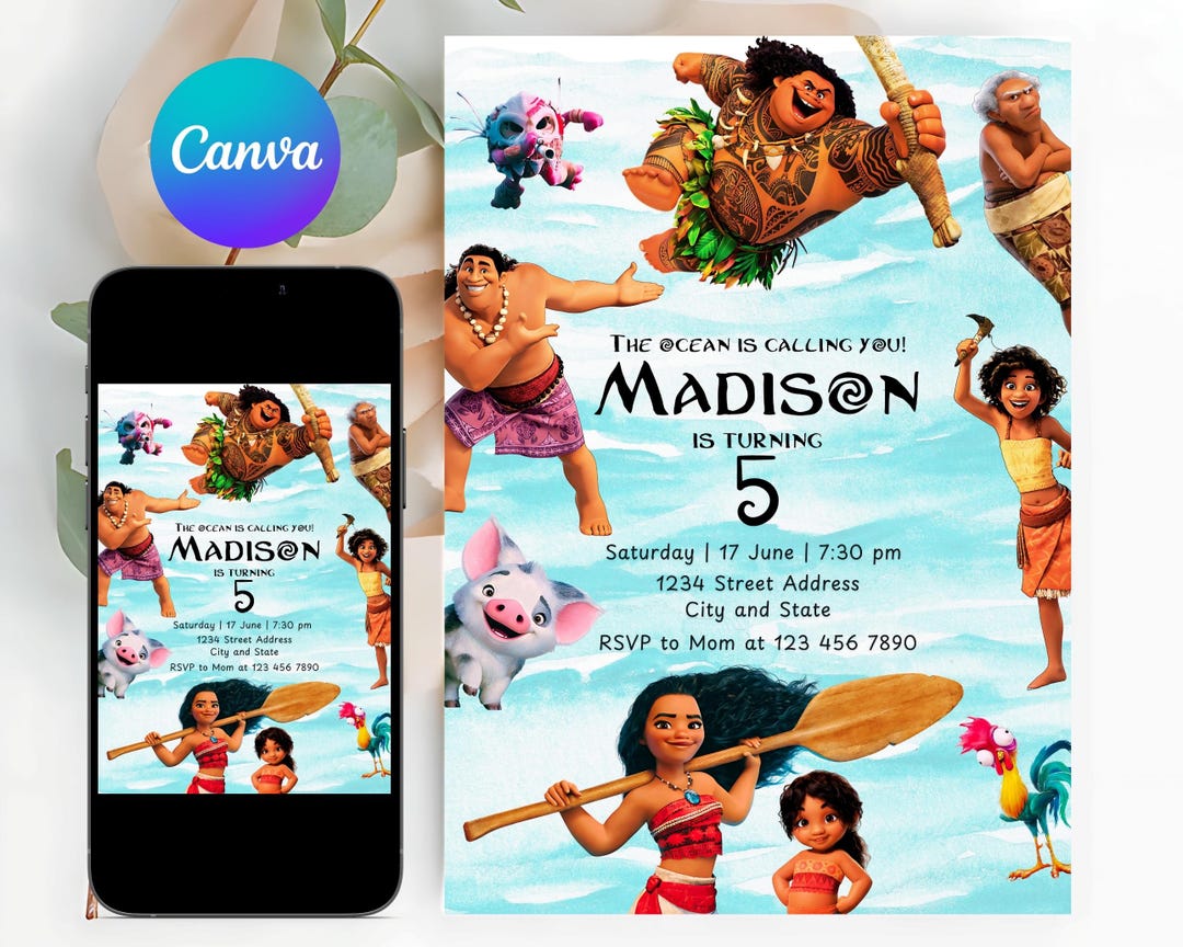 Editable Moana 2 Birthday Party Invitation, Digital Printable Moana 2 ...