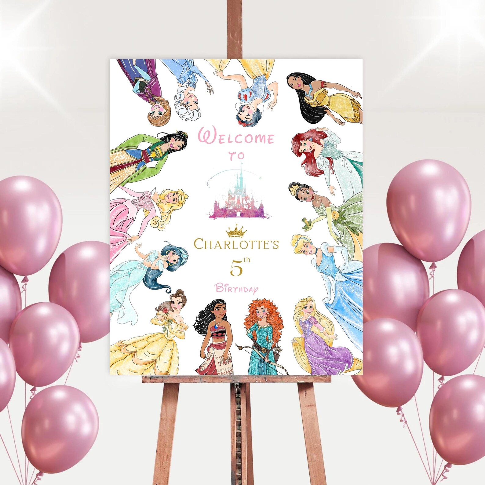 Watercolor Princesses Birthday Welcome Sign Template | Editable ...