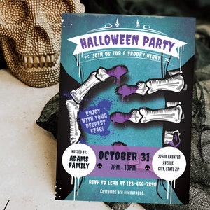 Editable Halloween Party Invitation, Skeleton Halloween Party ...