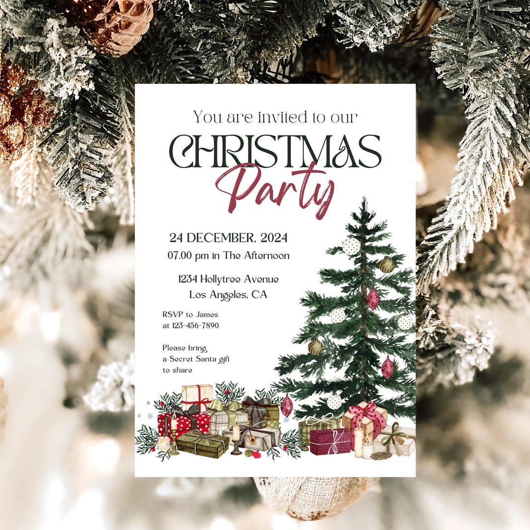 Editable Christmas Party Invitation Template, Annual Holiday Party ...