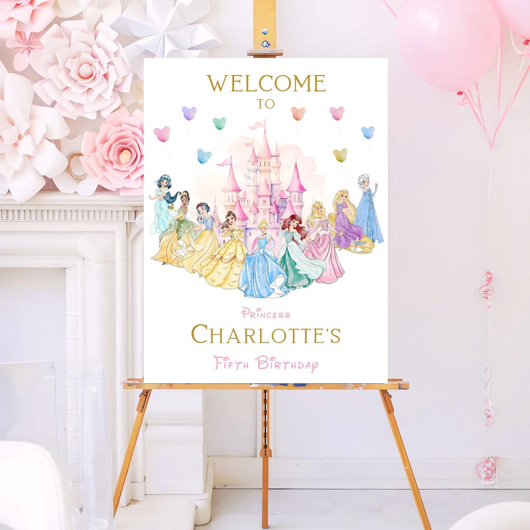 Princess Birthday Welcome Sign Template | Editable Printable Party Sign ...