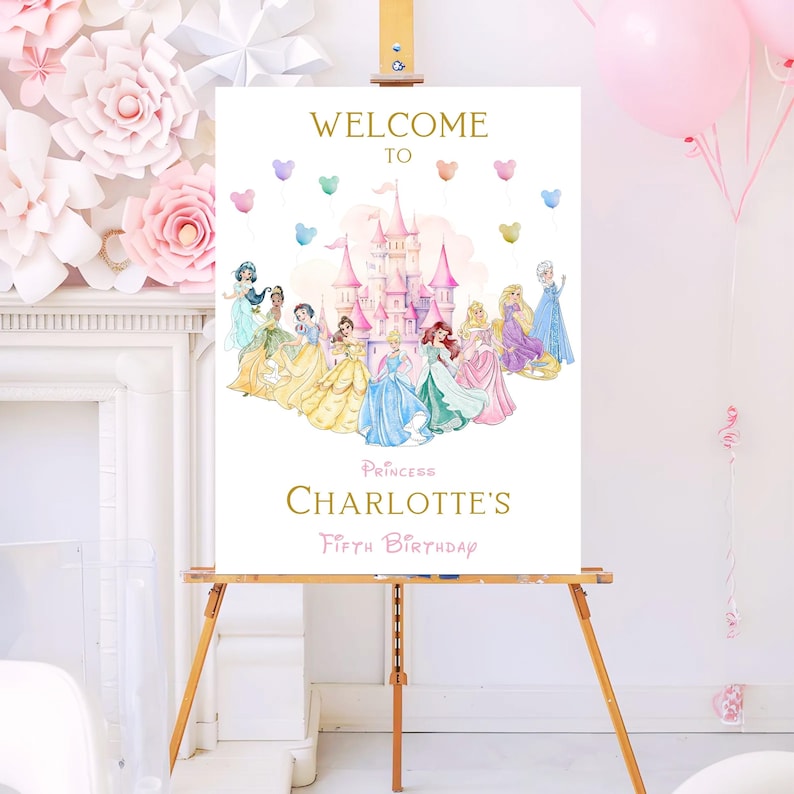 Princess Birthday Welcome Sign Template | Editable Printable Party Sign ...