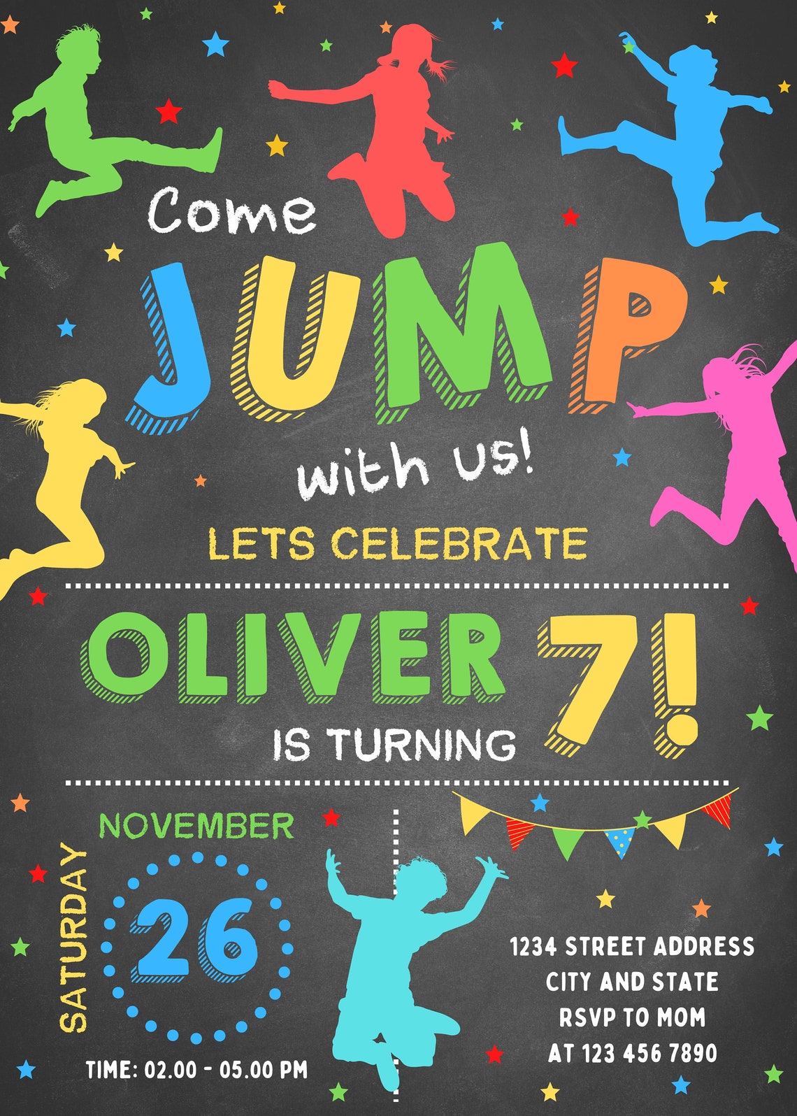 Editable Jump Birthday Invitation Digital Editable in Canva - Etsy