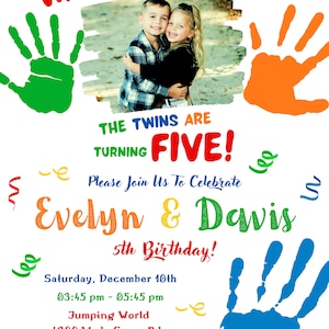 Editable Handful Fifth Birthday Party Invitation for Twin, 5th Birthday ...
