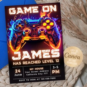 Editable Video Game Party Invitation, Level up Birthday Invite, Gamer ...