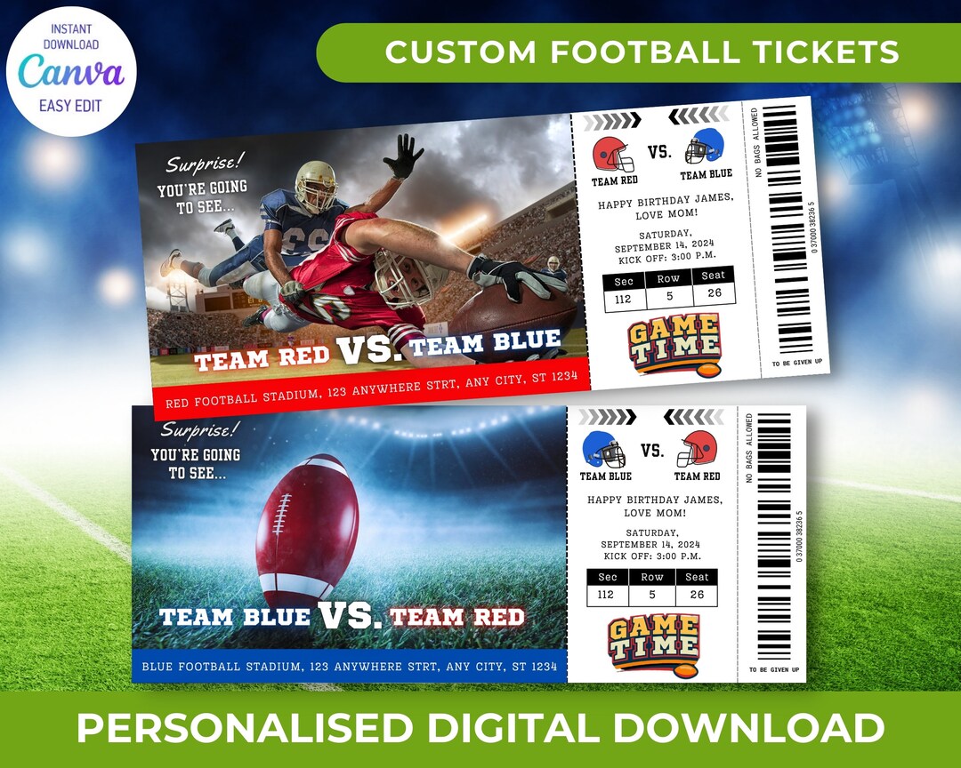 Football Ticket Gift, Personalized Football Tickets, Football Birthday ...