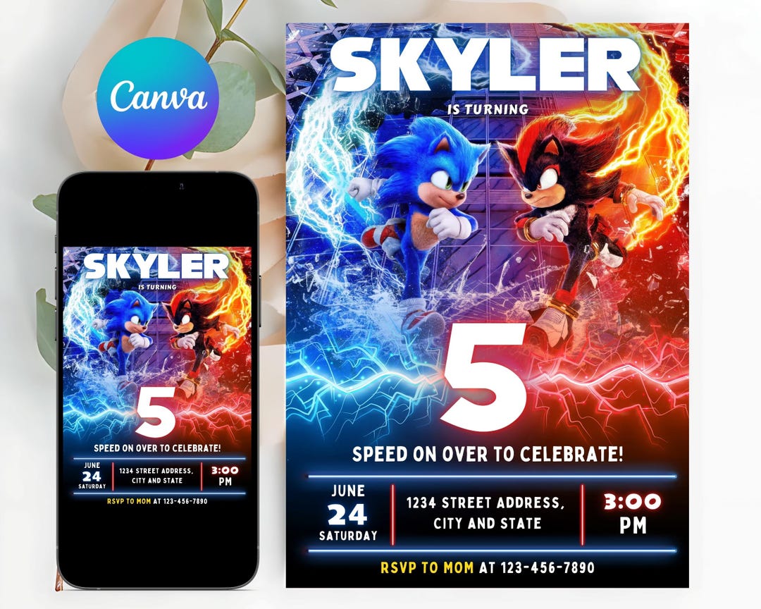 Sonic 3 Birthday Party Invitation, Sonic VS Shadow Invitation, Super ...