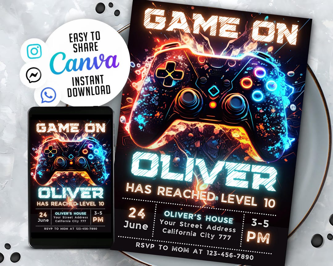 Editable Video Game Party Invitation, Level up Birthday Invite, Arcade ...