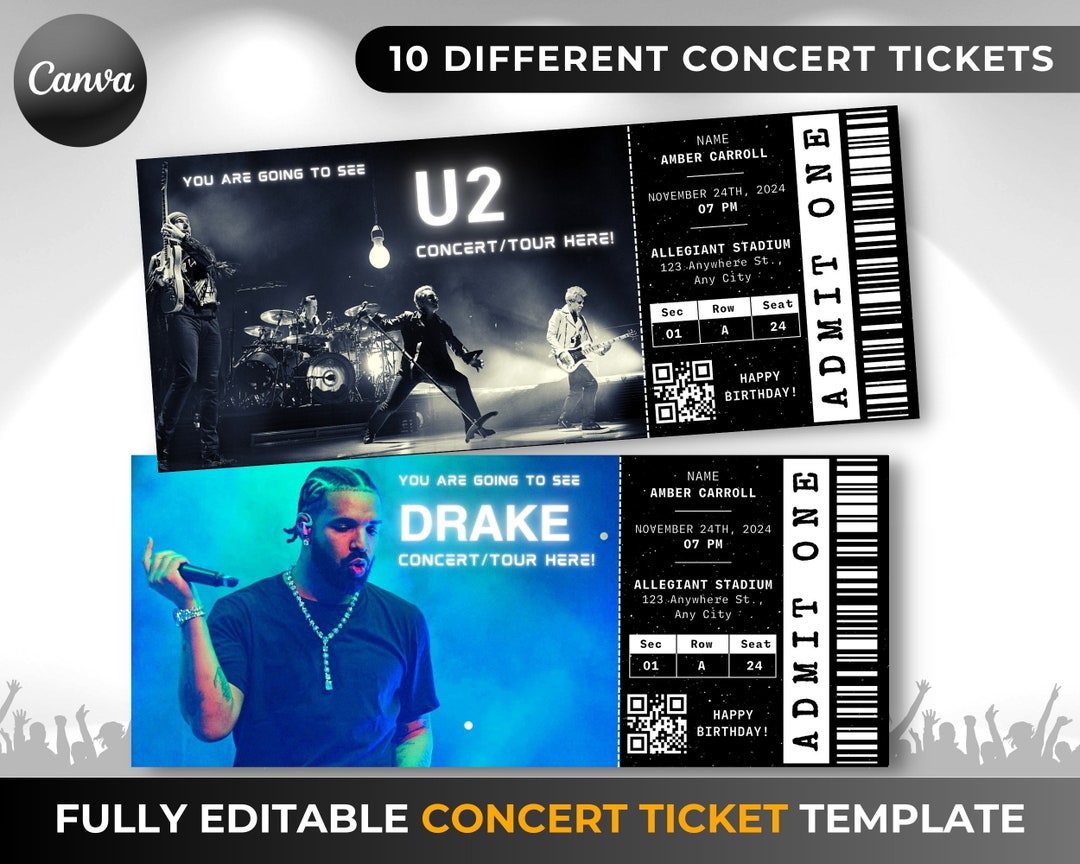 Editable Concert Ticket Template, Custom Concert Ticket Gift, DIY Event ...