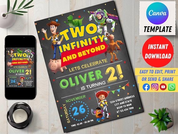 Two Infinity and Beyond Birthday Invitation 2nd Birthday Toy - Etsy